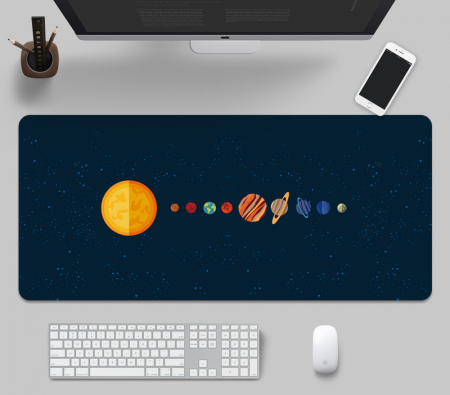 Pad chuột - deskmat size lớn 90x40 cm dày 4mm may viền - Mẫu Universe - Top 10 planets dark blue